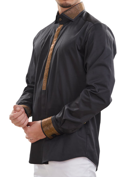 Black Gold Panel Rhinestone Shirt – MONDO Menswear