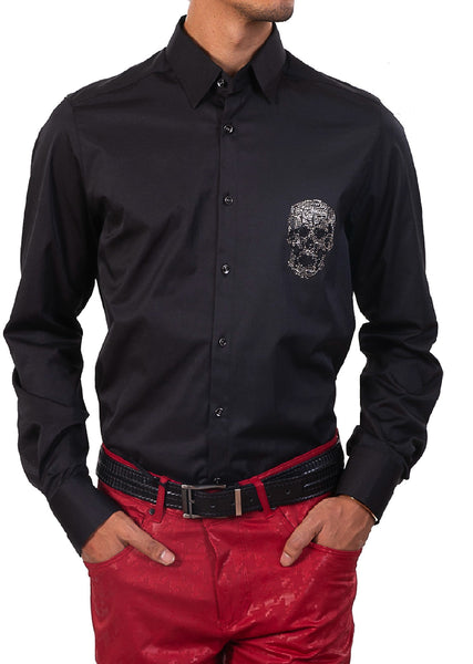 Black Silver Skull Rhinestone Shirt – MONDO Menswear