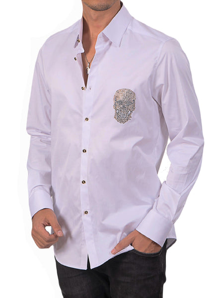 White Gold Skull Rhinestone Shirt – MONDO Menswear