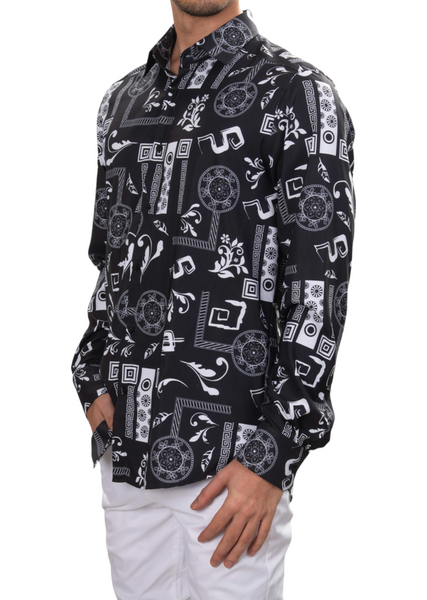 Black Meander Collage Silky Shirt – MONDO Menswear