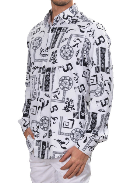 White Meander Collage Silky Shirt – MONDO Menswear
